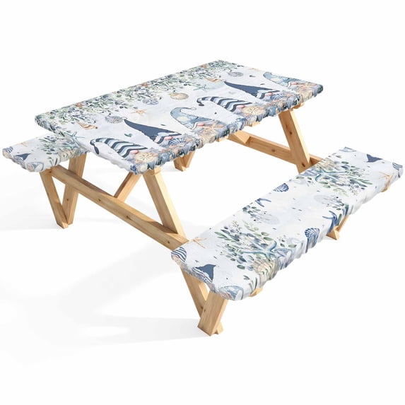 Blue Gnome Picnic Table Cover with Bench Covers Summer Ocean Shell ...