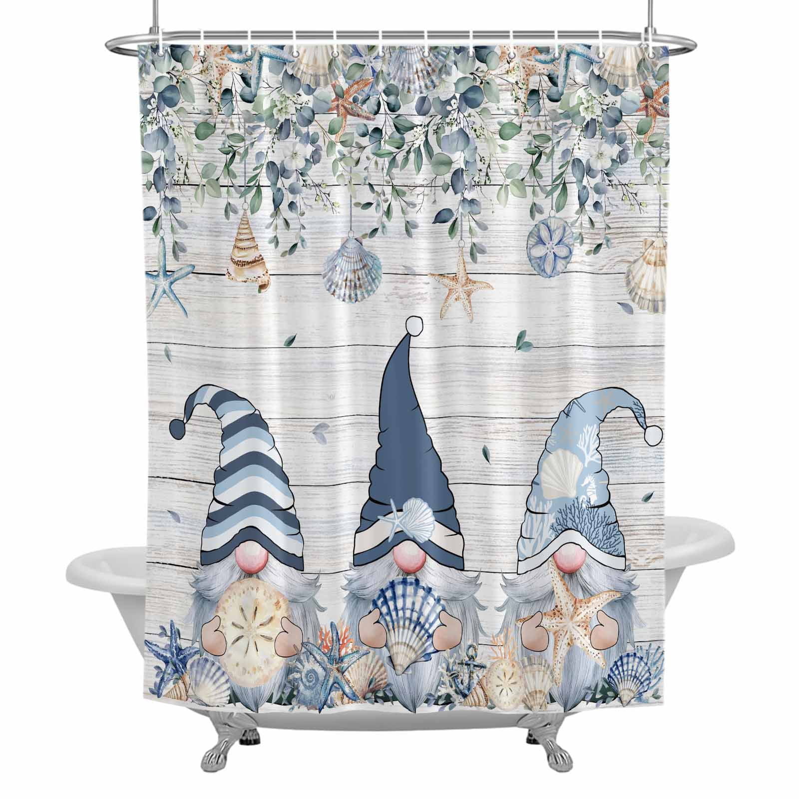 Blue Gnome Shower Curtain for Bathroom, Summer Ocean Shell Waterproof ...