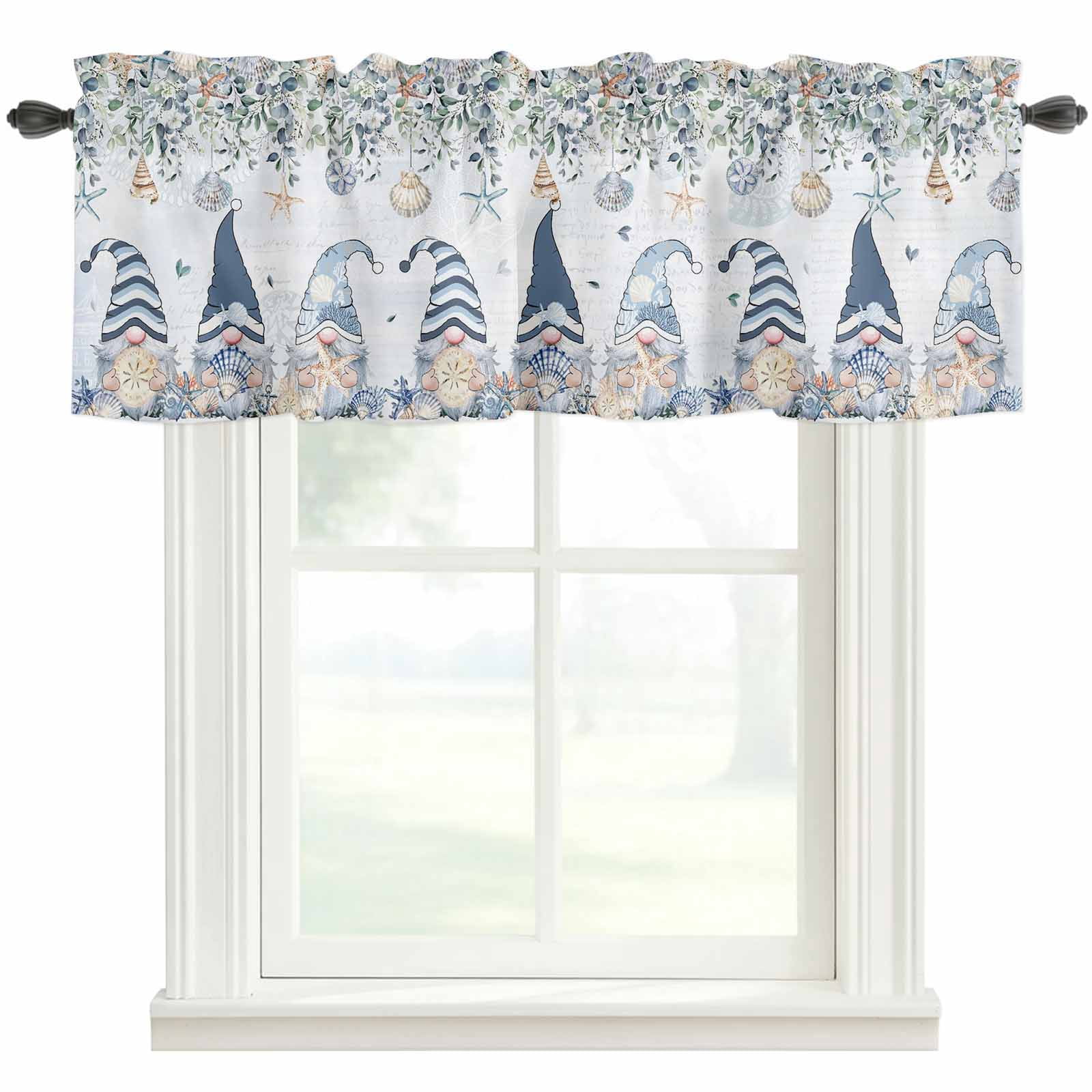 Blue Gnome Valances for Windows Summer Ocean Shell Starfish Rod Pocket ...