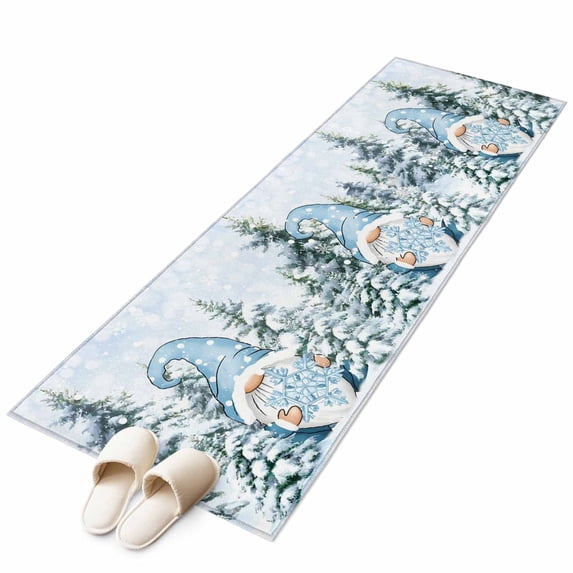 Blue Gnomes Christmas 2'x6' Runner Rug, Xmas Tree Snowflake Winter ...