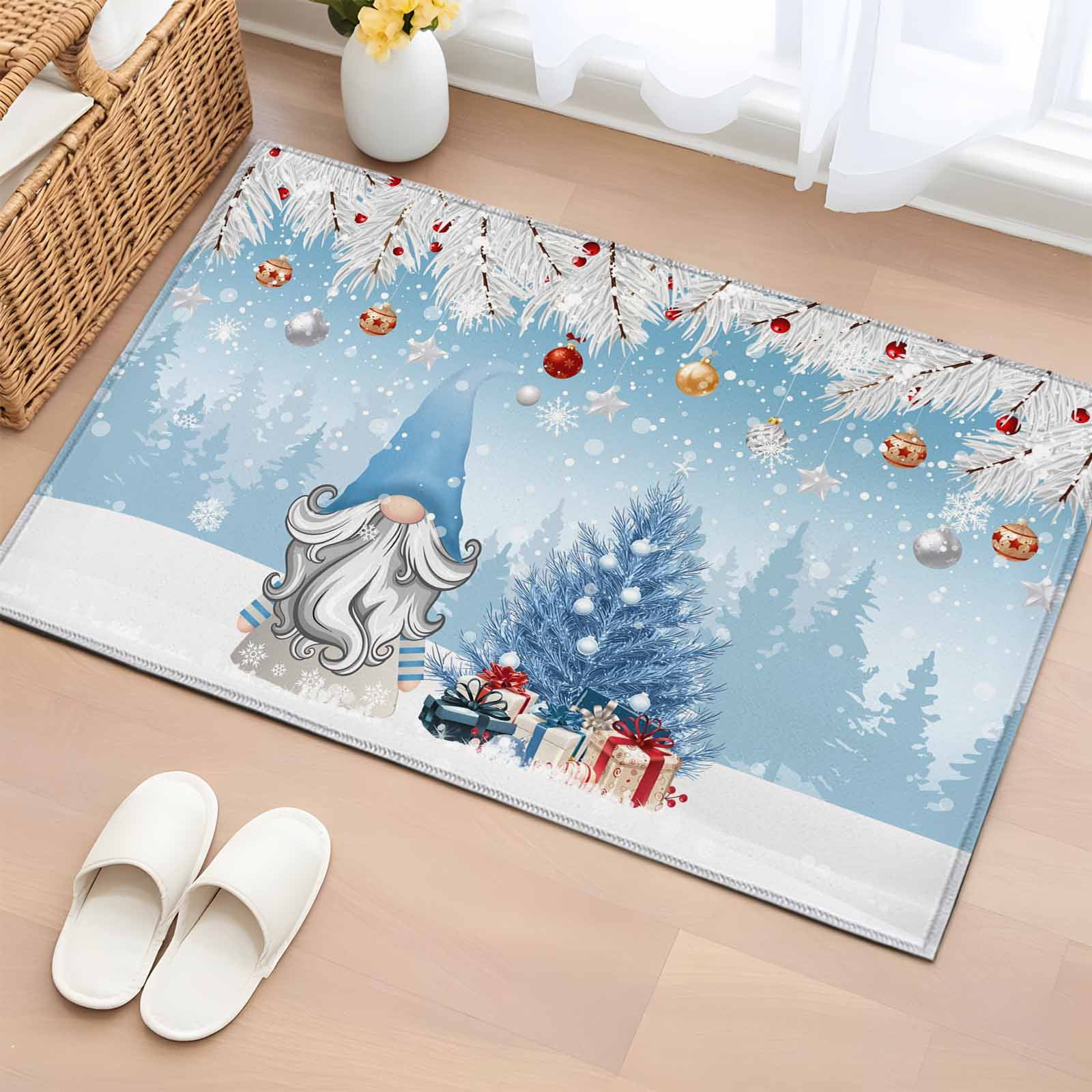 Blue Gnomes Christmas Bathroom Rug Washable 2x3 Entryway Rug Non Slip ...