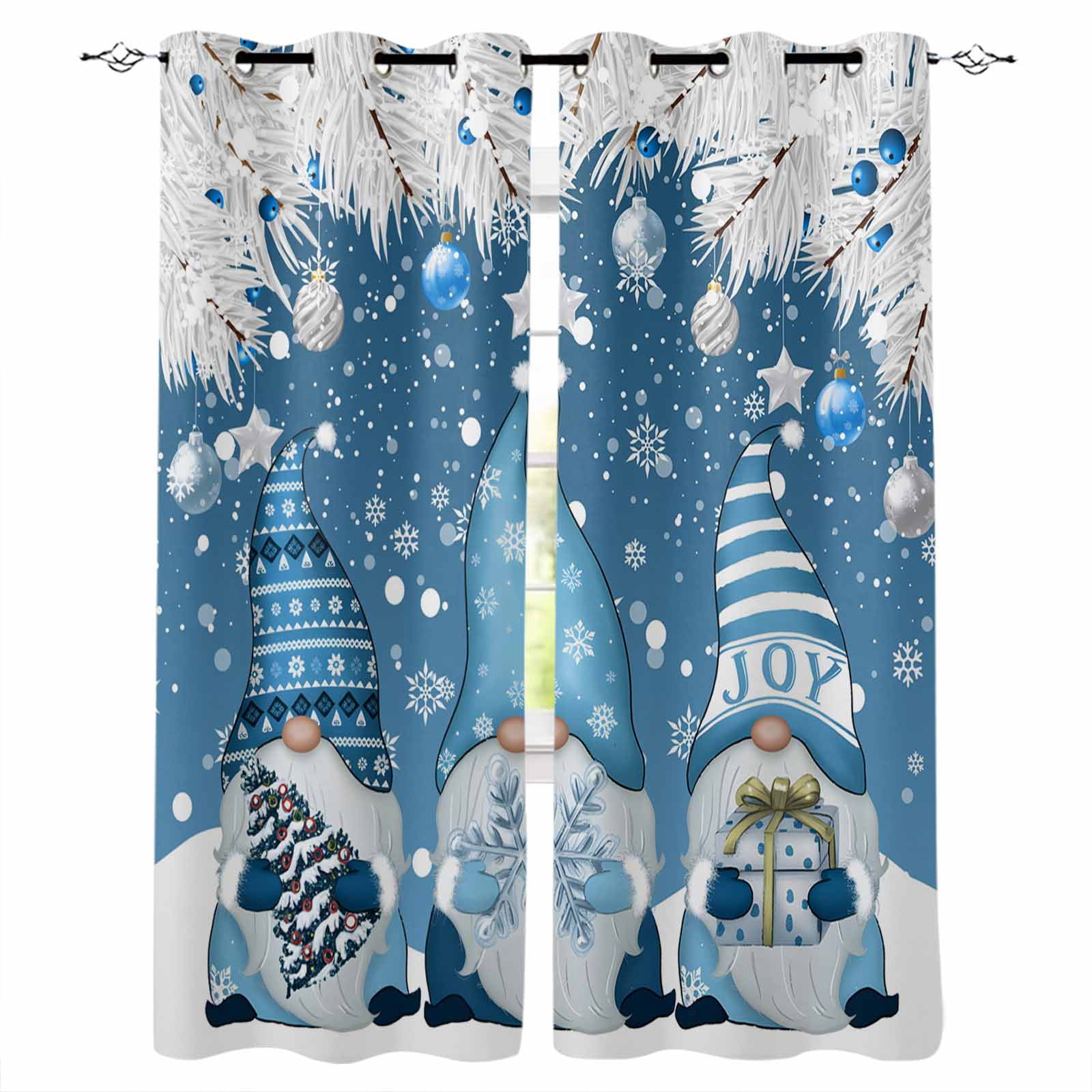Blue Gnomes Christmas Blackout Curtains 63 Inches Long, Xmas Snowflake ...