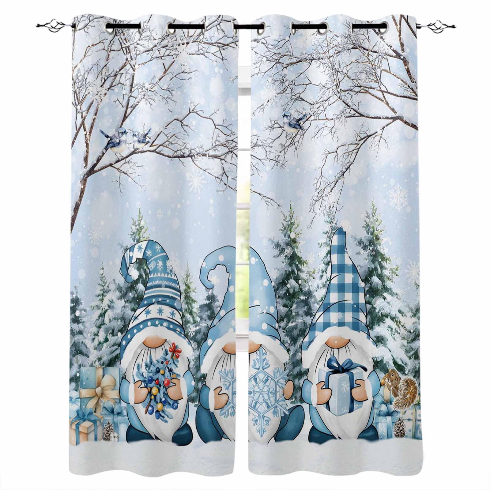 Blue Gnomes Christmas Blackout Curtains 72 Inches Long, Xmas Tree ...