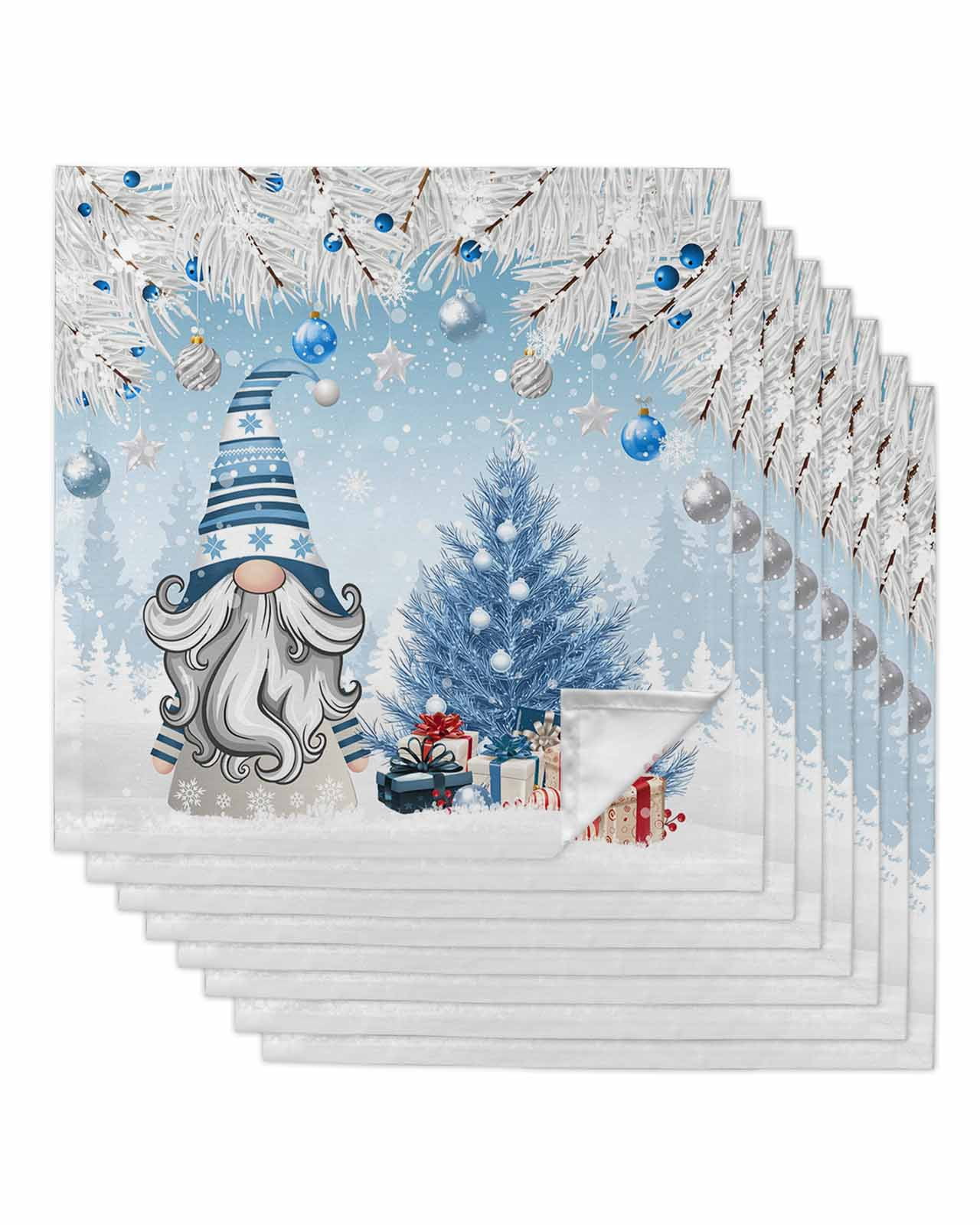 Blue Gnomes Christmas Cloth Napkins Washable Set of 8, Snowflake Xmas ...