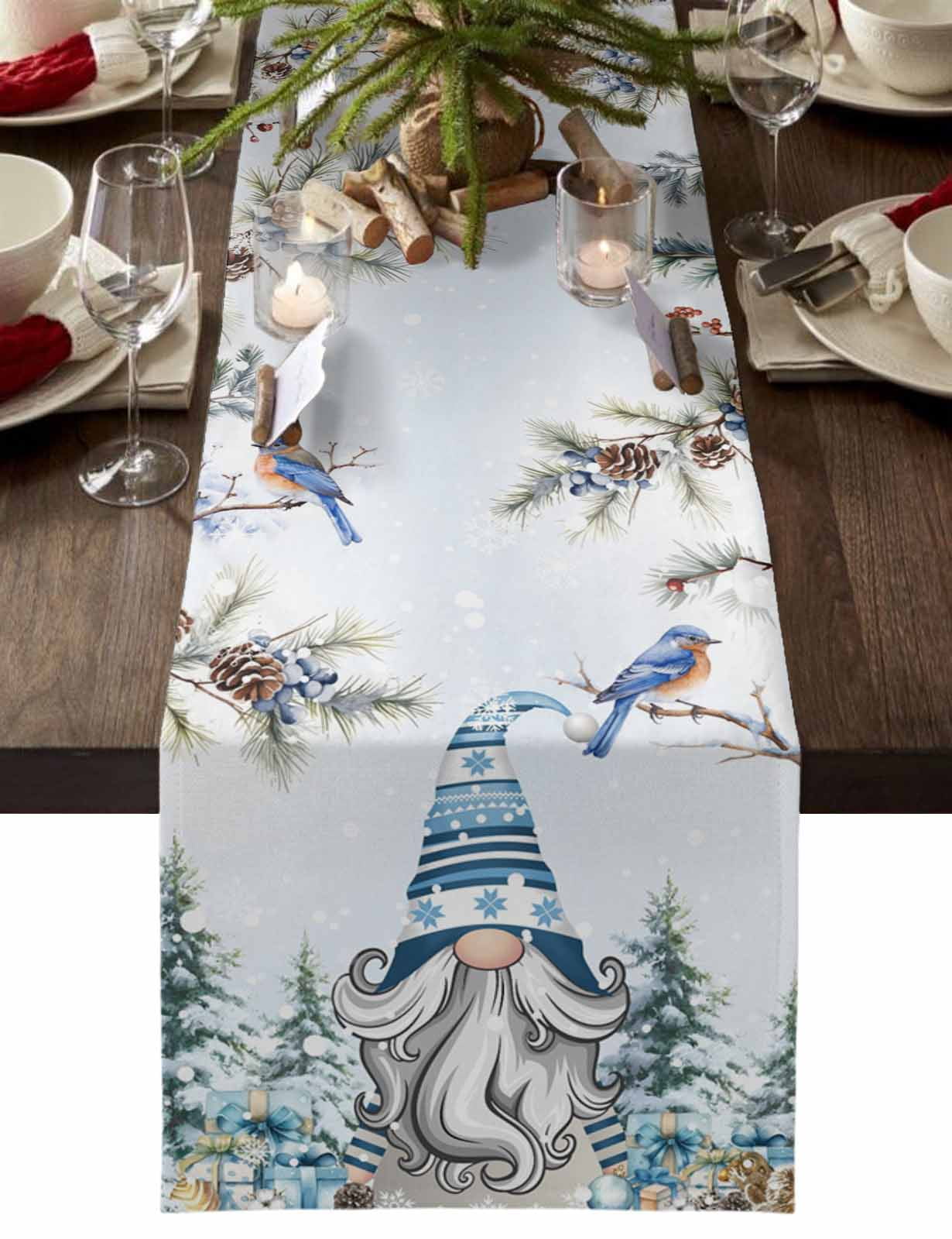 Blue Gnomes Christmas Cotton Linen Table Runner for Dining Kitchen ...