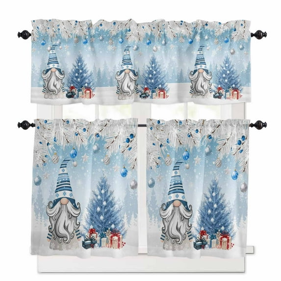 Blue Gnomes Christmas Kitchen Curtains Valances and Tiers Set of 3 Xmas ...
