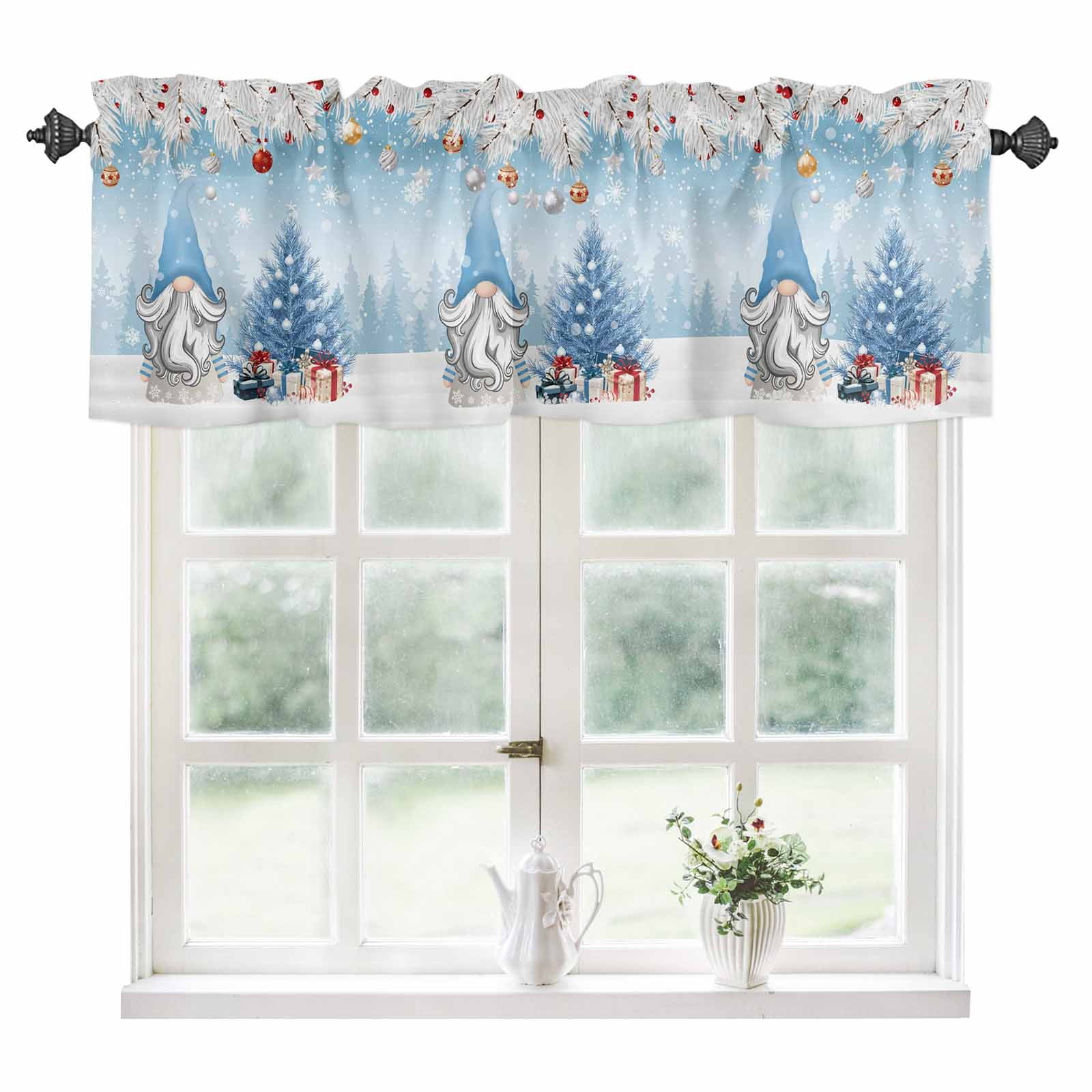 Blue Gnomes Christmas Kitchen Valances for Windows 42x12 Inch Kitchen ...