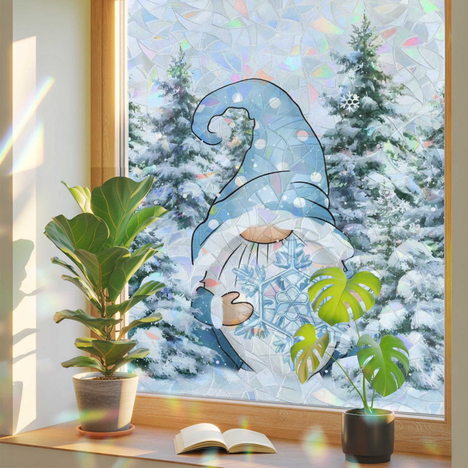 Blue Gnomes Christmas Privacy Window Film, Decorative Stained Glass ...