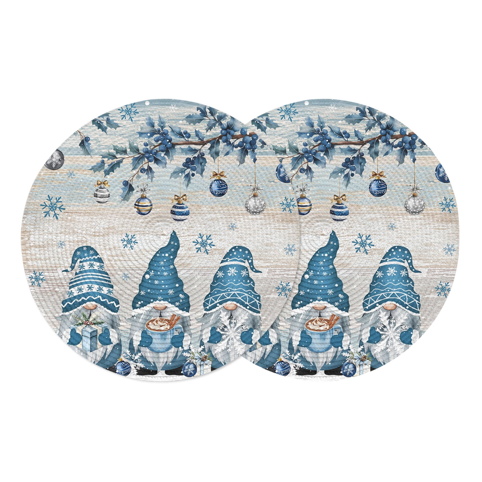 Blue Gnomes Christmas Round Placemats Set of 2,Braided Polypropylene ...