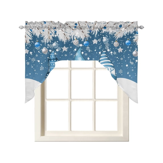 Blue Gnomes Christmas Swag Curtains for Kitchen Xmas Snowflake Ball ...