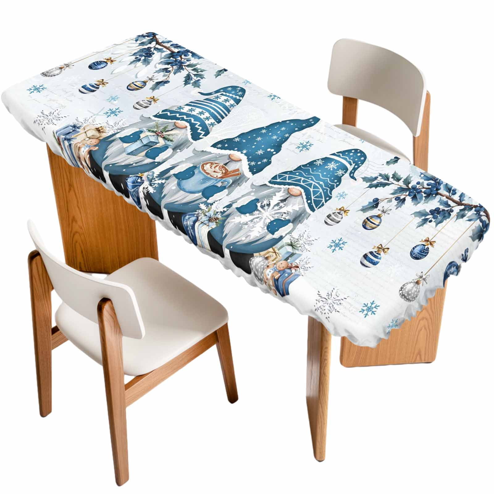 Blue Gnomes Christmas Table Cloths for 8 Foot Rectangle Tables, Xmas ...