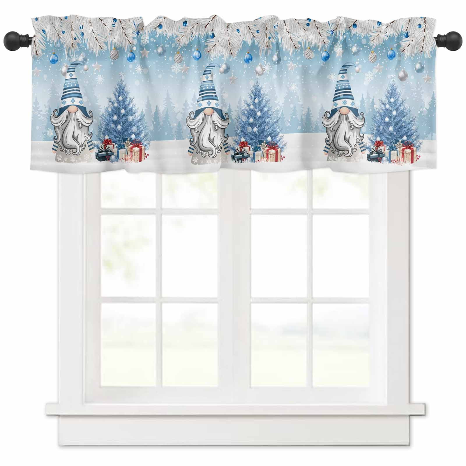 Blue Gnomes Christmas Valances for Windows, Xmas Tree Branch Balls ...