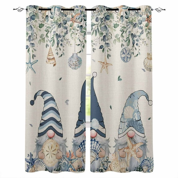 Blue Gnomes Coastal Blackout Curtains 39 Inches Long, Summer Beach ...