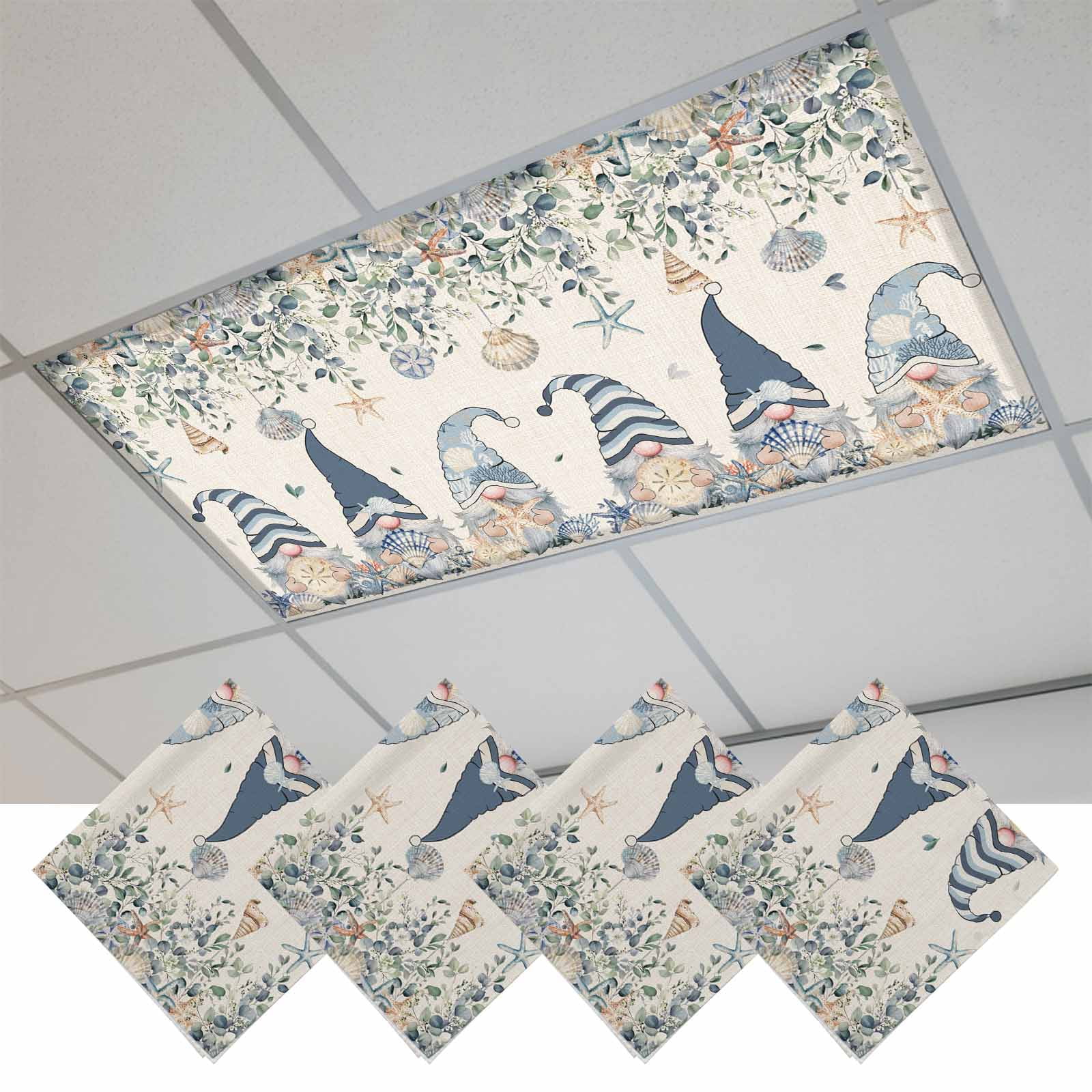Blue Gnomes Coastal Fluorescent Light Covers, Summer Beach Eucalyptus ...