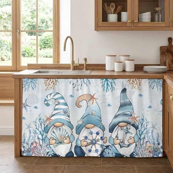 Blue Gnomes Coastal Pantry Cabinet Curtains 28''x51'', Nautical Coral ...
