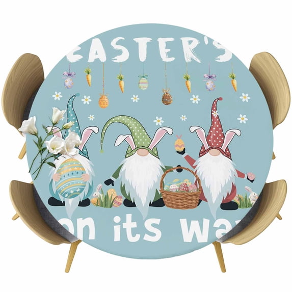 Blue Gnomes Easter Round Tablecloth, Fitted Table Cover with Elastic ...