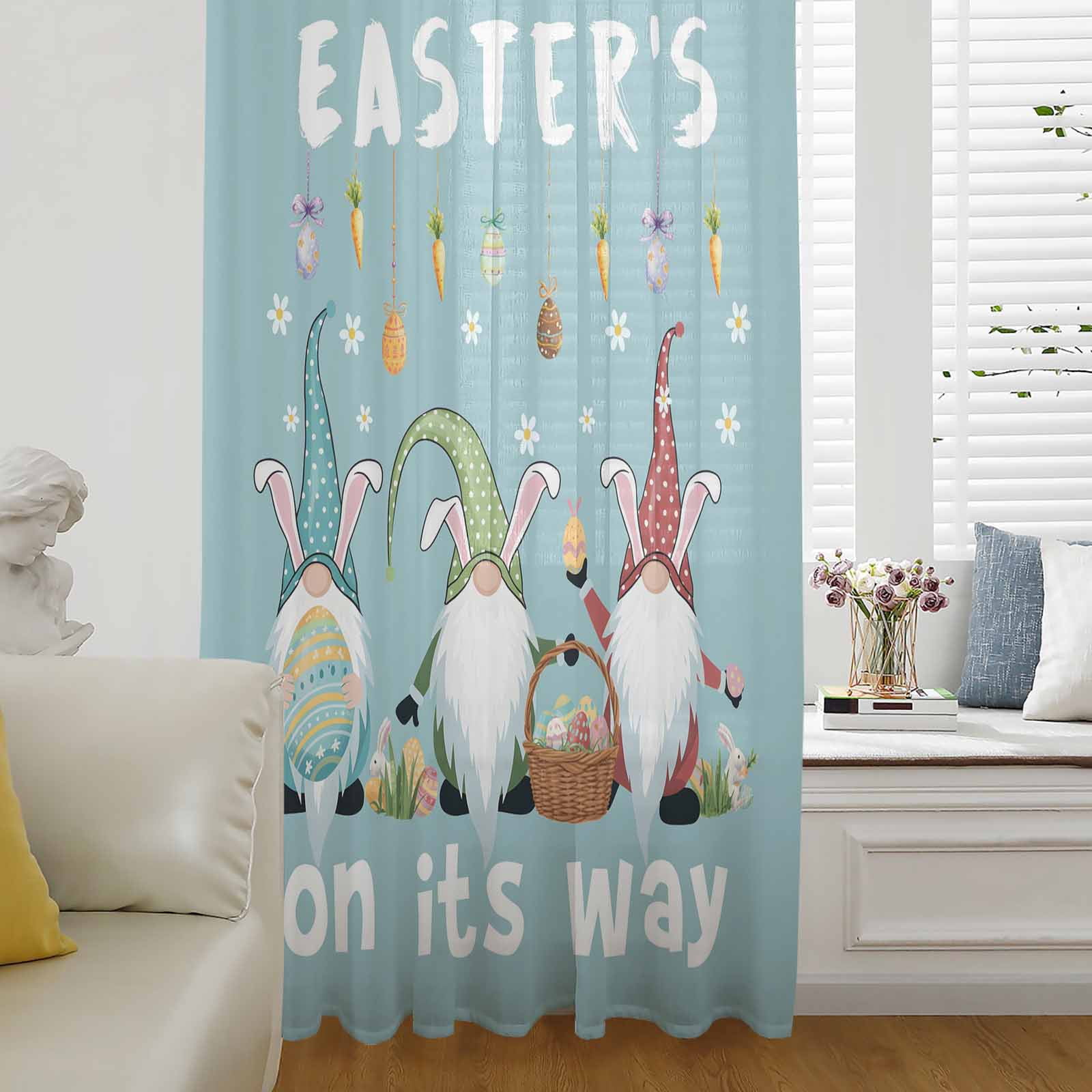 Blue Gnomes Easter Semi Sheer Curtains Drapes for Living Room, Bedroom ...