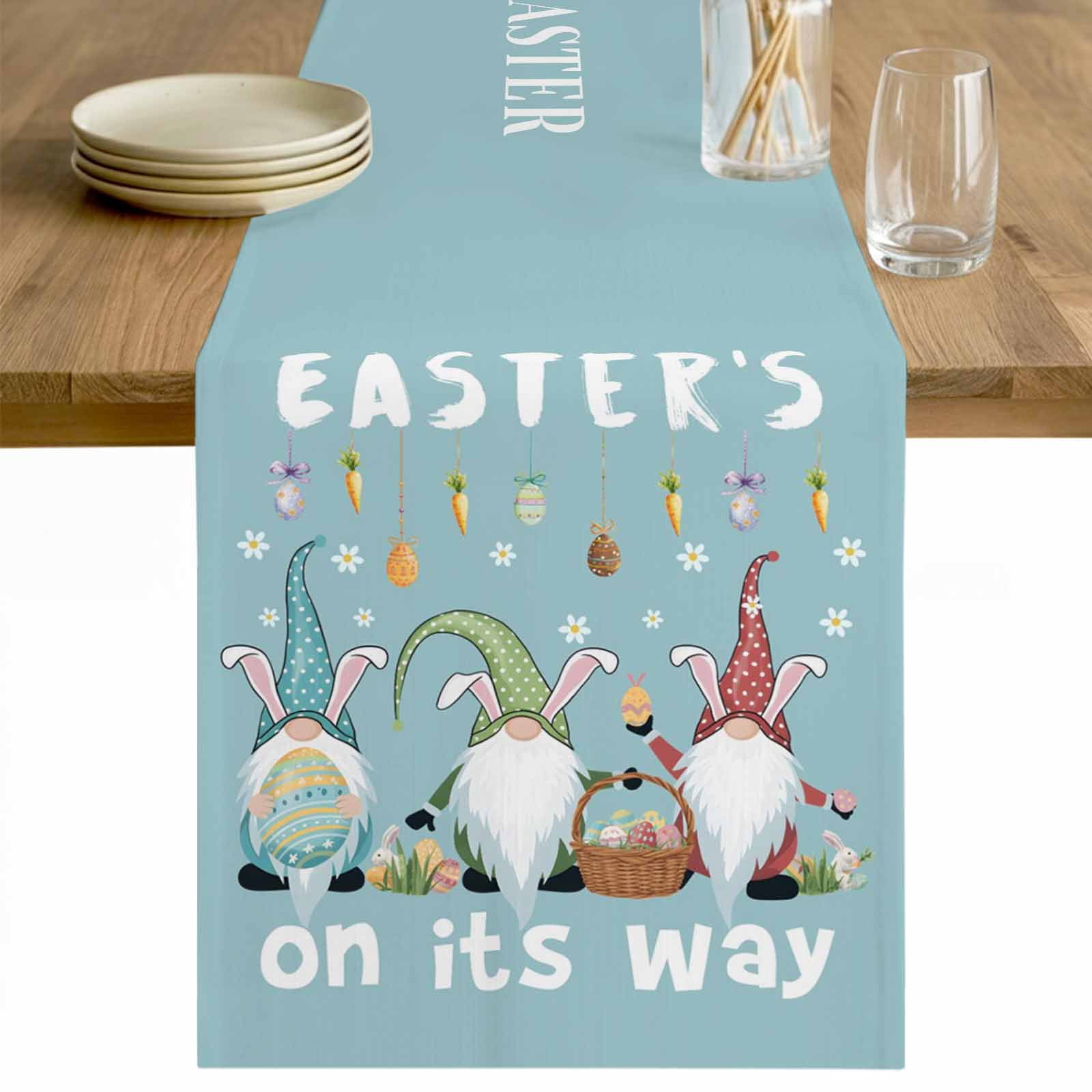 Blue Gnomes Easter Table Runner - 70 Inch Long Eggs Botanical Carrot ...