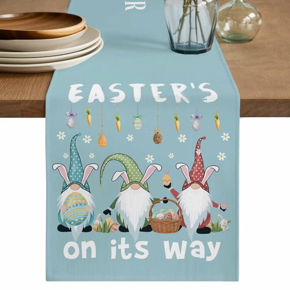 Blue Gnomes Easter Table Runner 72 Inches, Eggs Botanical Carrot ...