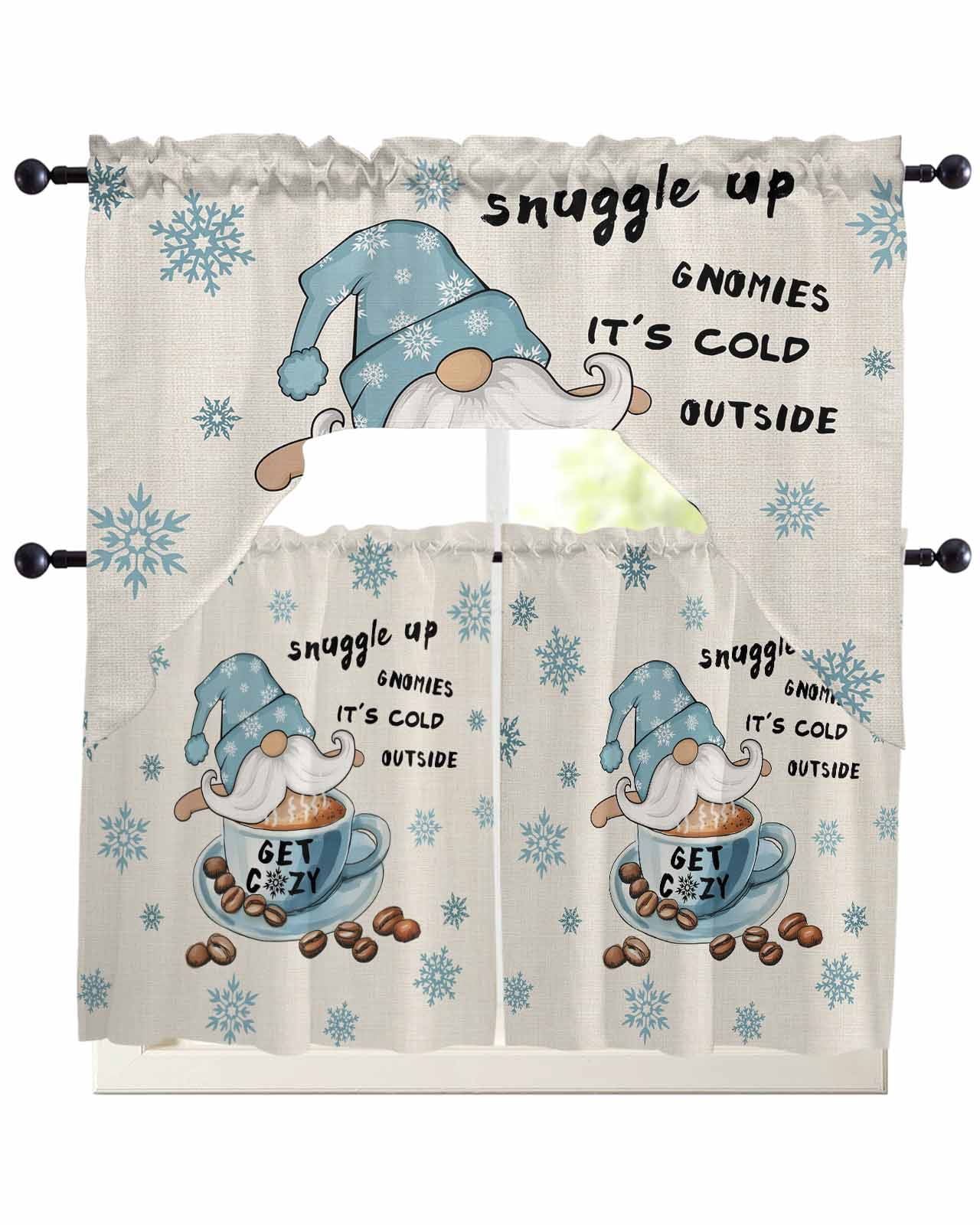 Blue Gnomes Swag Kitchen Curtains Sets for Windows 24 Inch Length ...