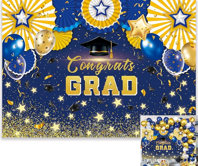 Blue Gold 2025 Graduation Background Graduate Flash Star Balloon ...