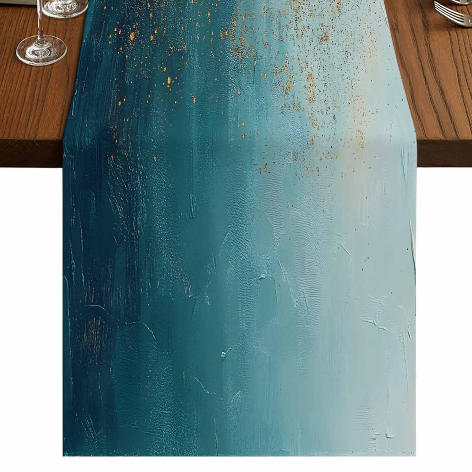 Blue Gold 36 Inch Table Runner, Abstract Simple Minimalist Art ...