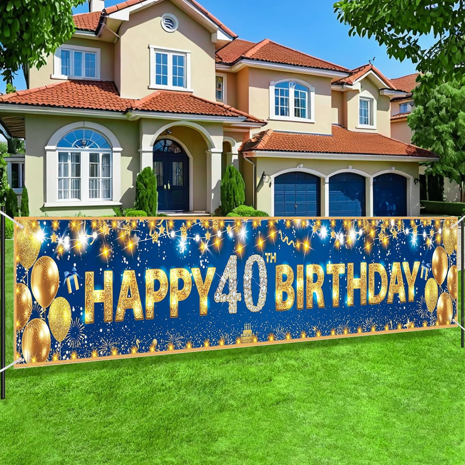 Blue Gold 40th Birthday Decorations,18 X 98 inch Happy 40th Birthday ...