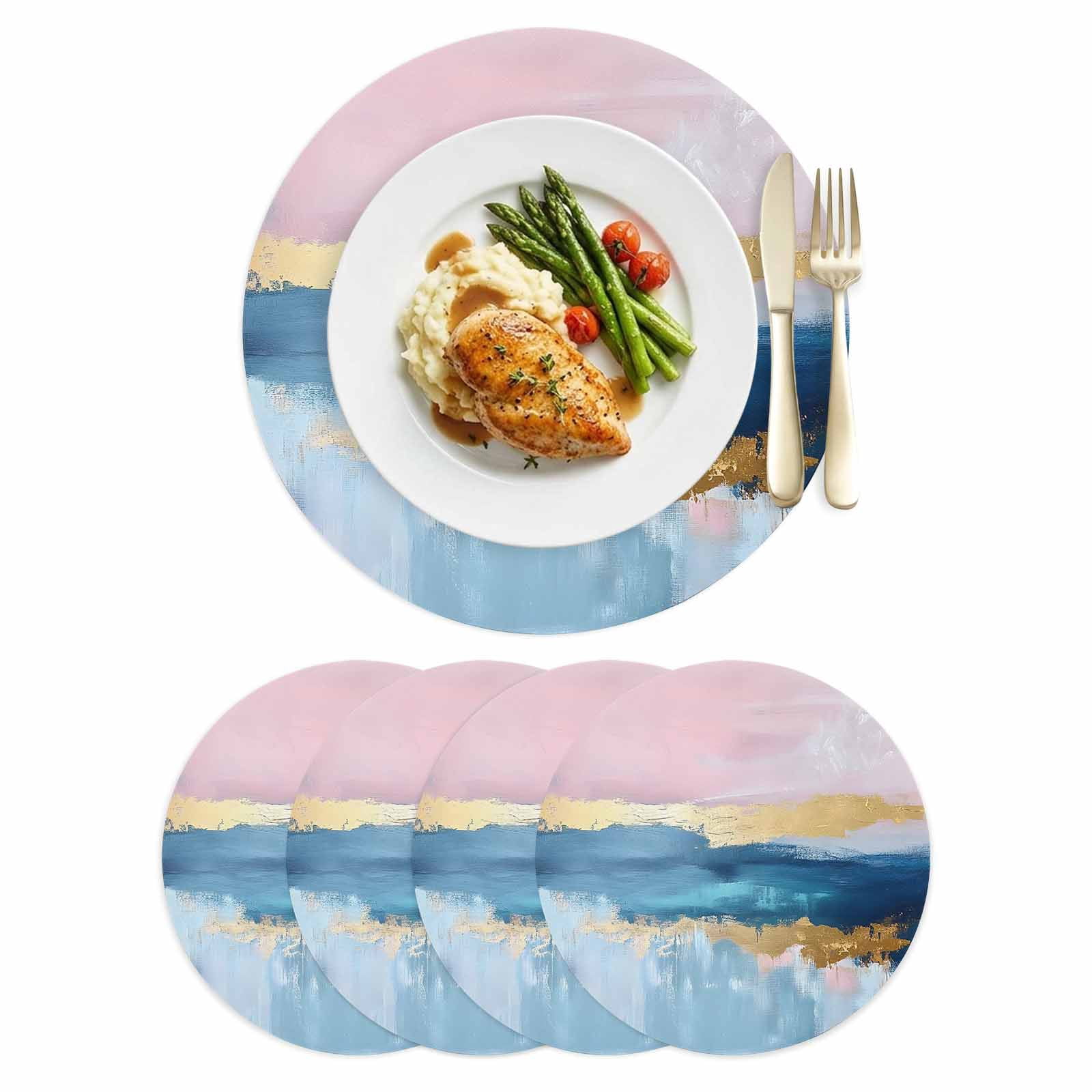Blue Gold Abstract Leather Placemats Set of 4, 12 Inch, Oil Painting ...