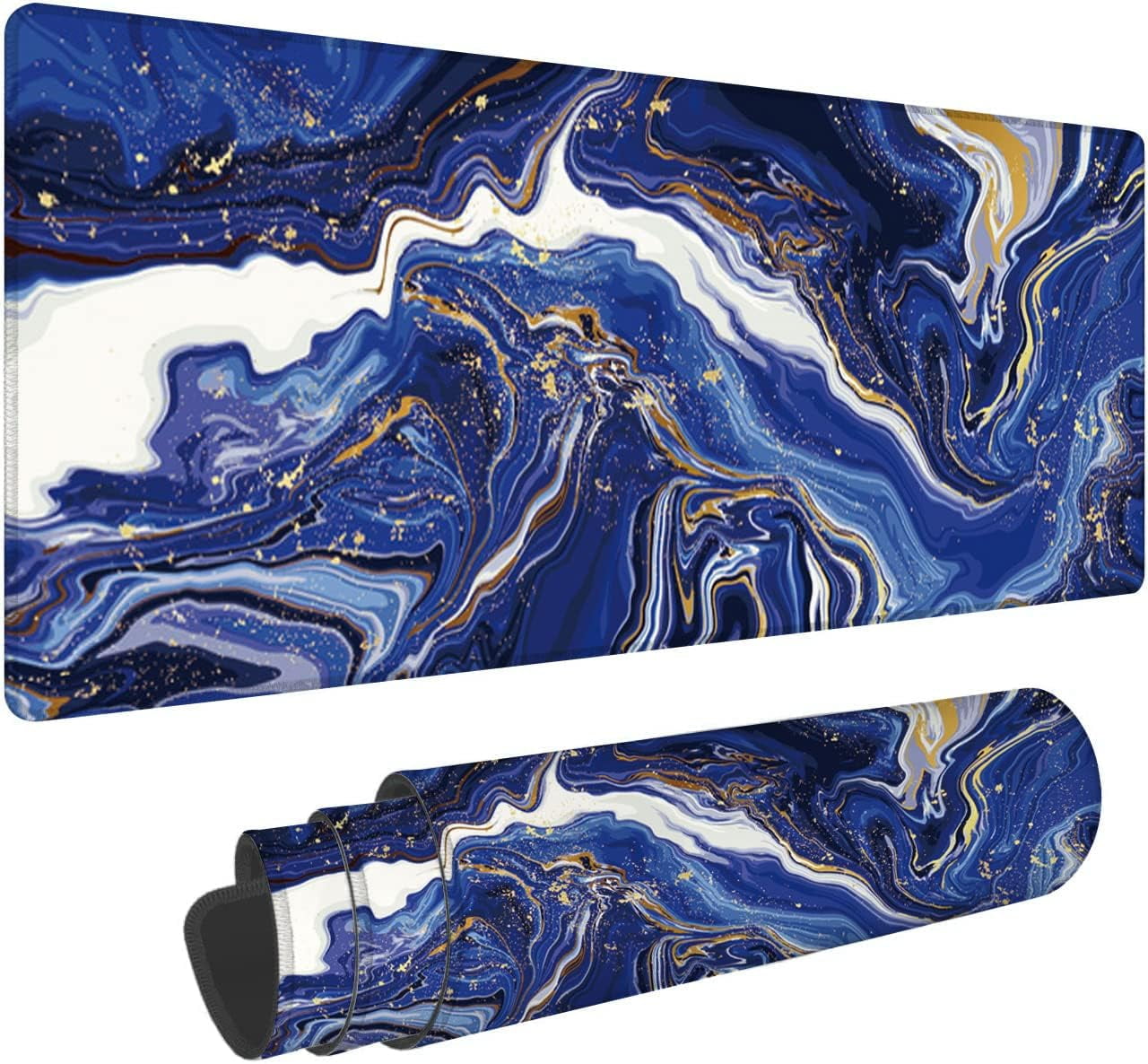 Blue and Gold Abstract Marble Gaming Mouse Pad Large Mouse Mat XL Desk ...