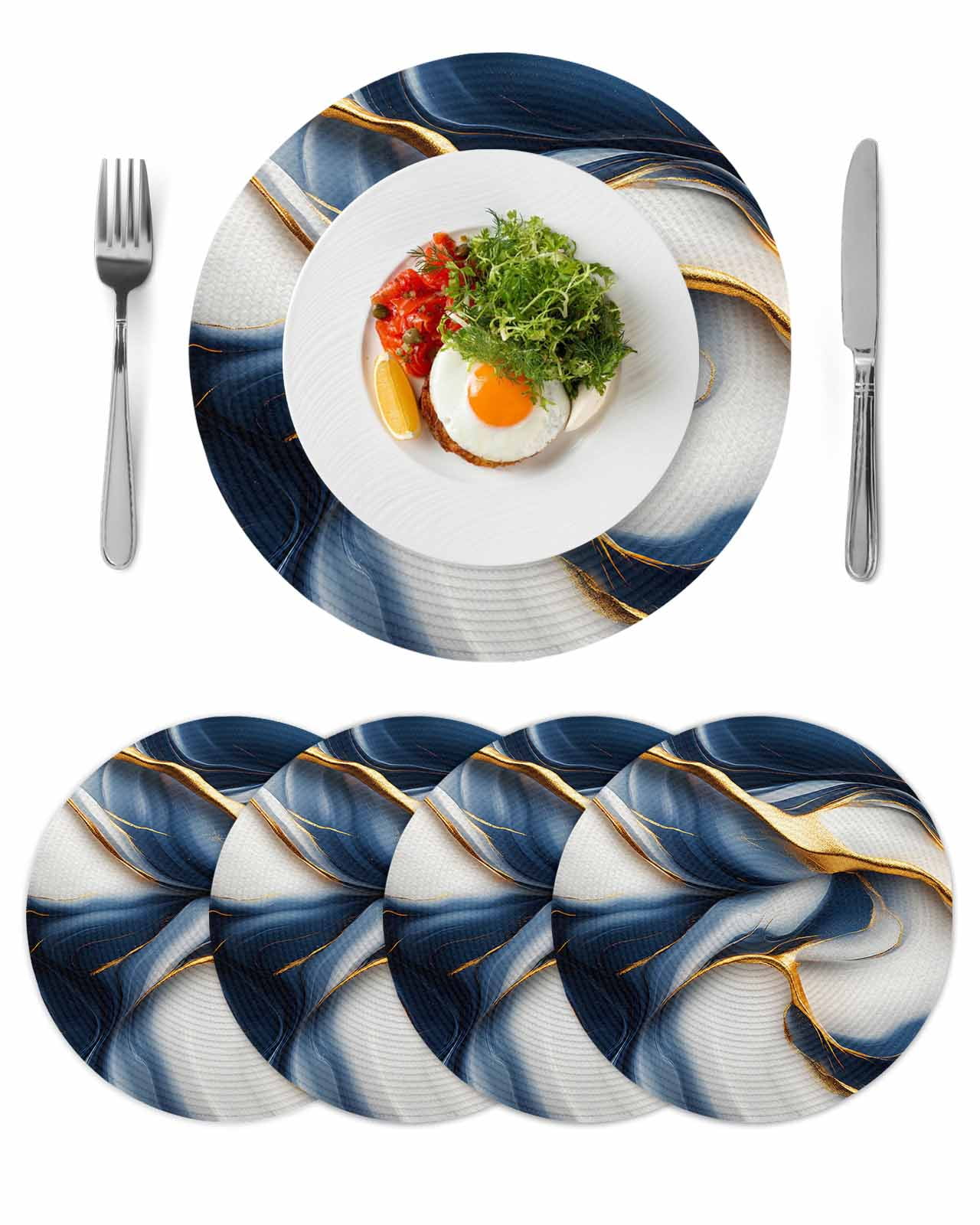 Blue Gold Abstract Marble Texture Round Table Placemats set of 4 ...