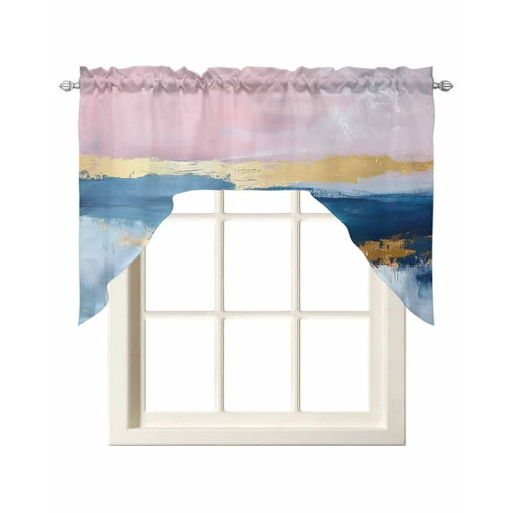 Blue Gold Abstract Swag Valance and Tier Curtains Set Oil Painting ...