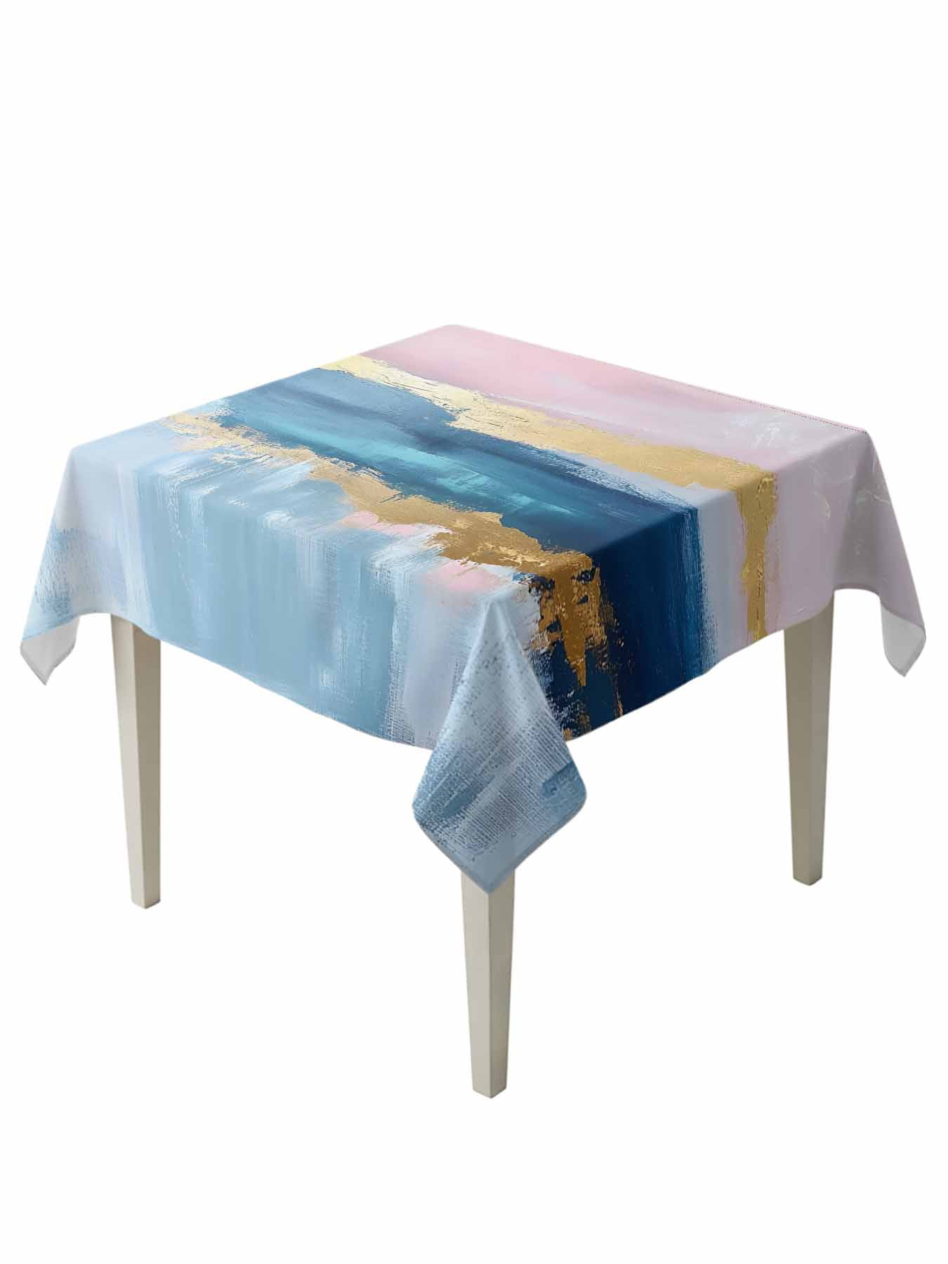 Blue Gold Abstract Table Cloth 54x54 Inch Square, Oil Painting Modern ...