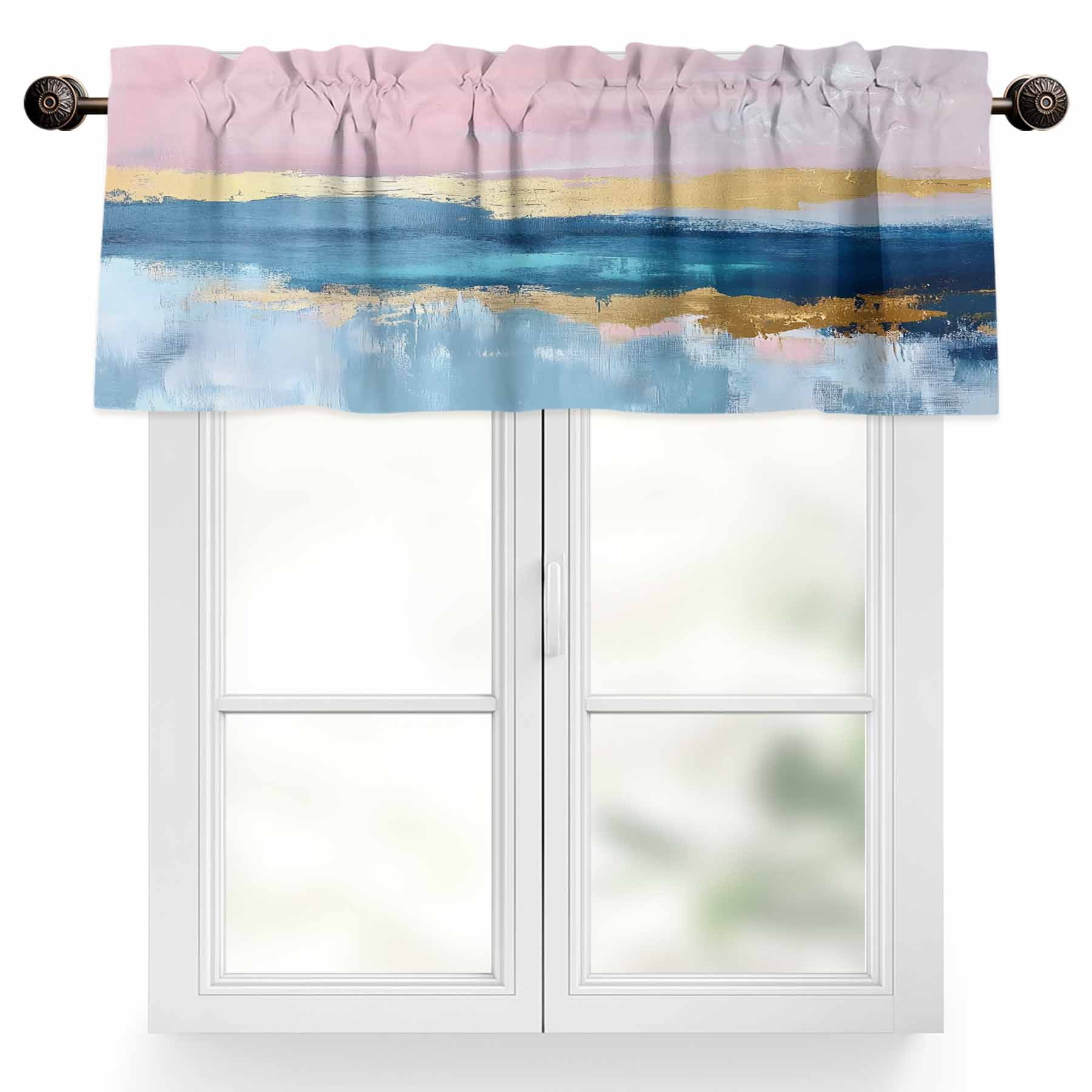 Blue Gold Abstract Valances for Windows, 42 x 12in, Oil Painting Modern ...