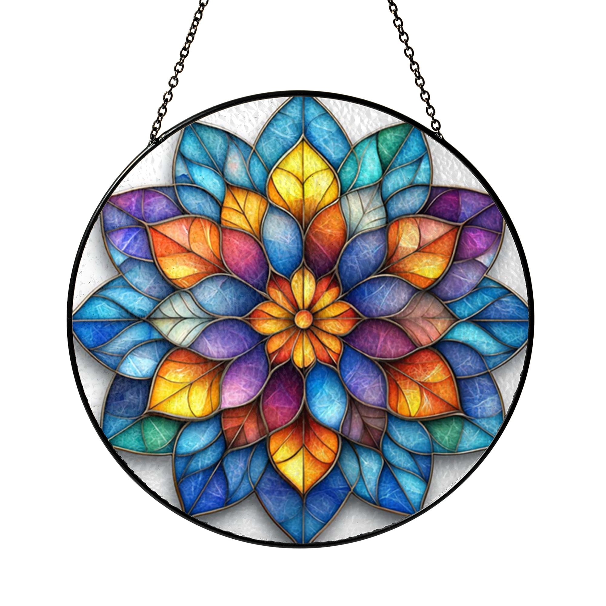 Blue Gold Acrylic Window Hanging – Geometric Faux Stained Glass Decor ...