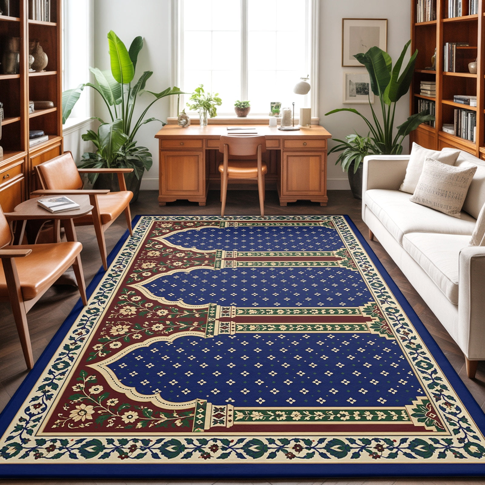 Blue Gold Arched 2.7'x5' Rug for Office Desk Chair Area Small Bedroom ...