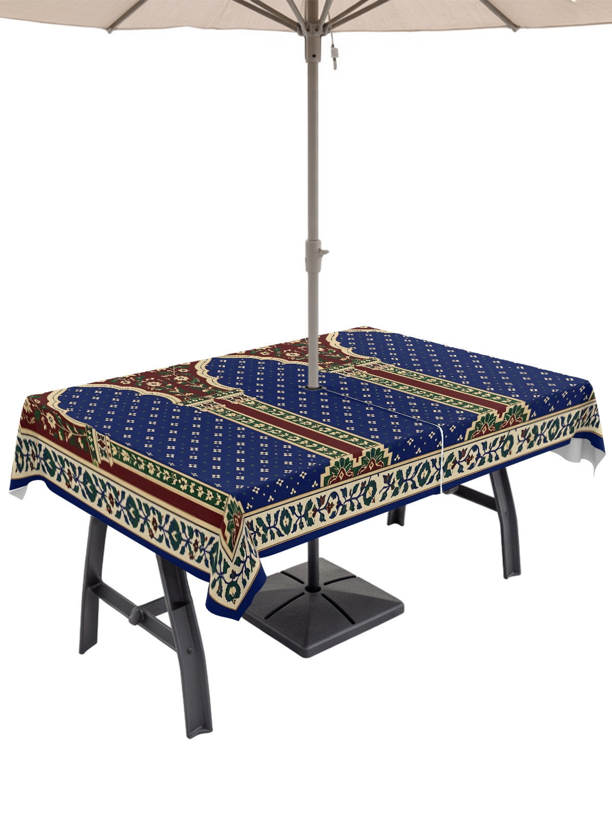 Blue Gold Arched Rectangle Outdoor Tablecloth with Umbrella Hole ...