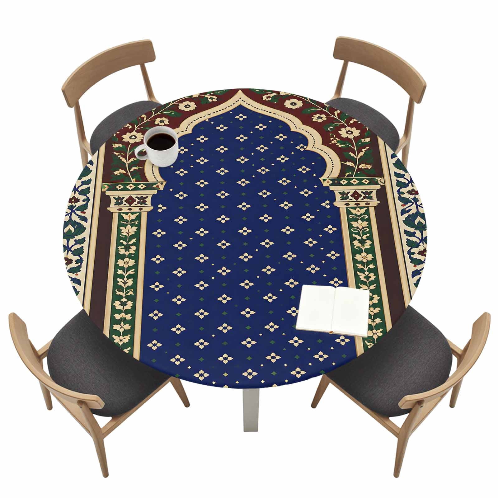 Blue Gold Arched Round Fitted Table Cover Vintage Ethic Traditional ...