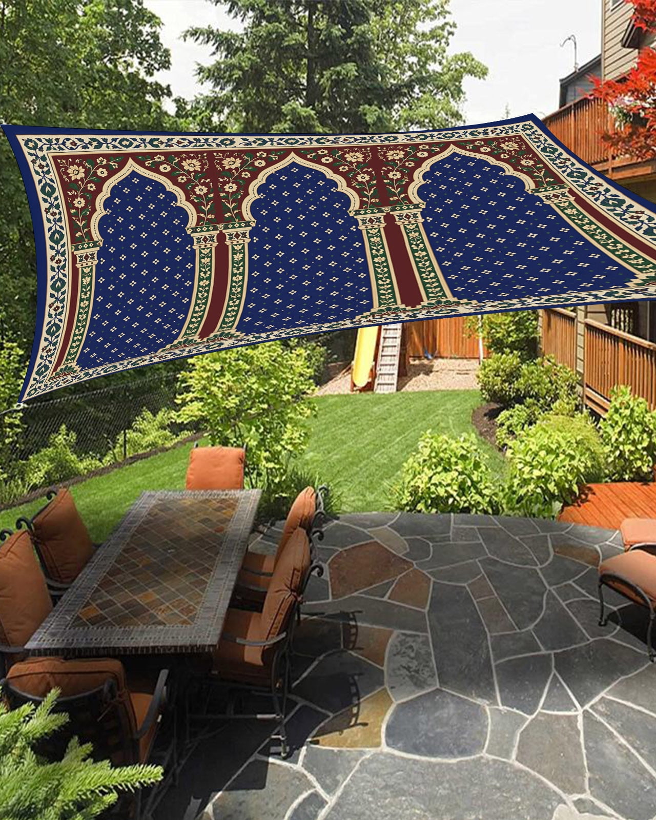 Blue Gold Arched Sun Shade Sail 6.5'X10' Vintage Ethic Traditional ...