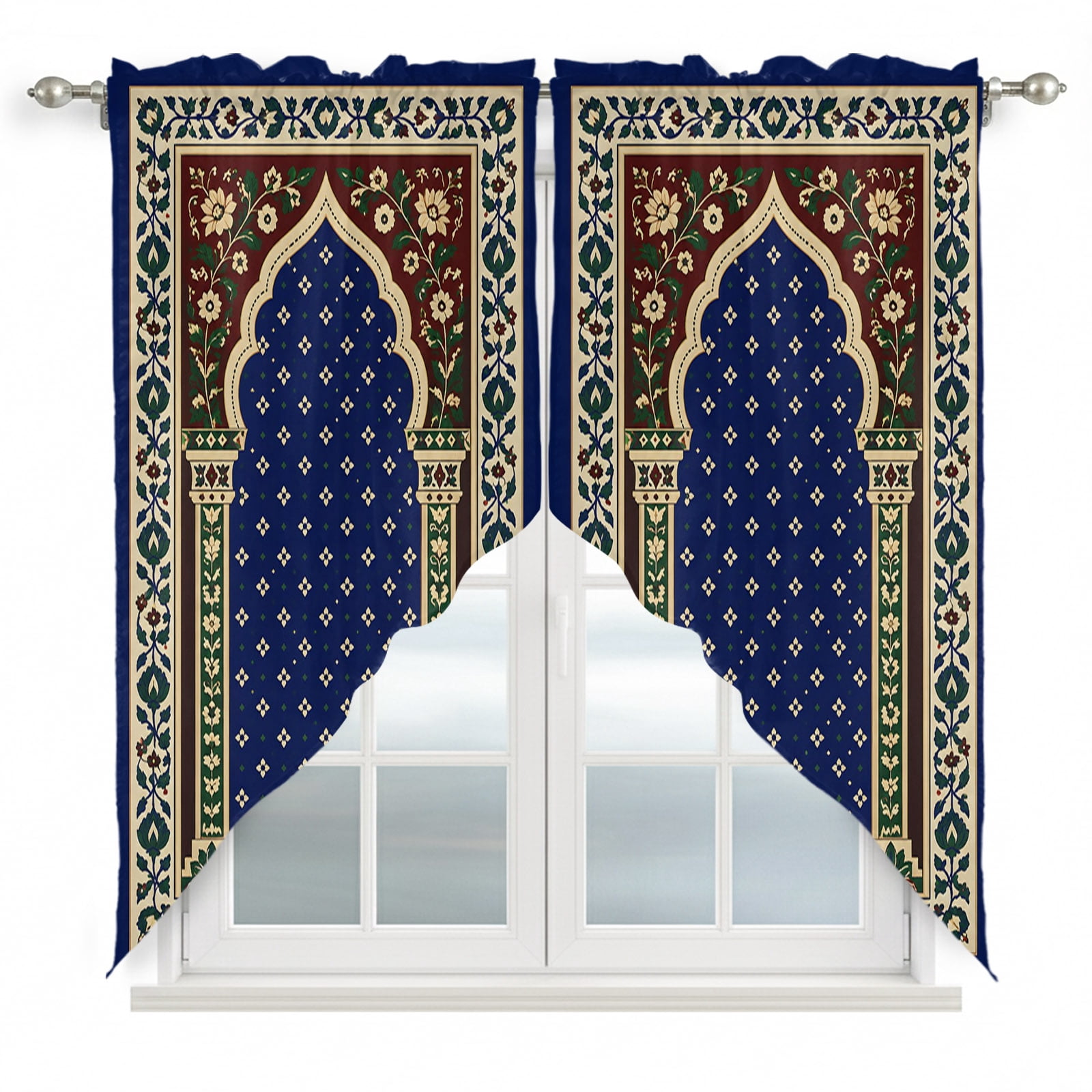 Blue Gold Arched Swag Valances for Windows 2 Pack Vintage Ethic ...