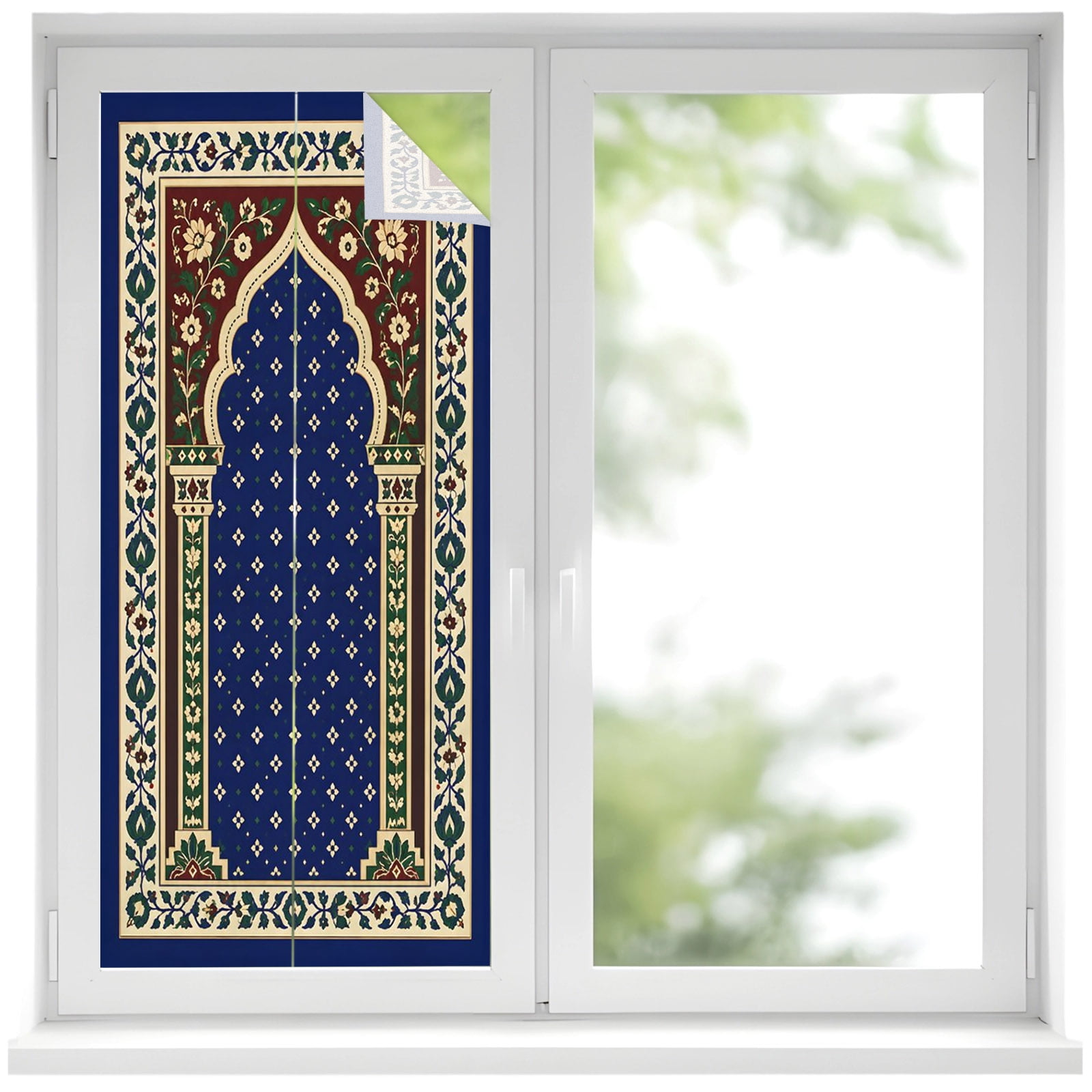 Blue Gold Arched Window Privacy Film Vintage Ethic Traditional Floral ...