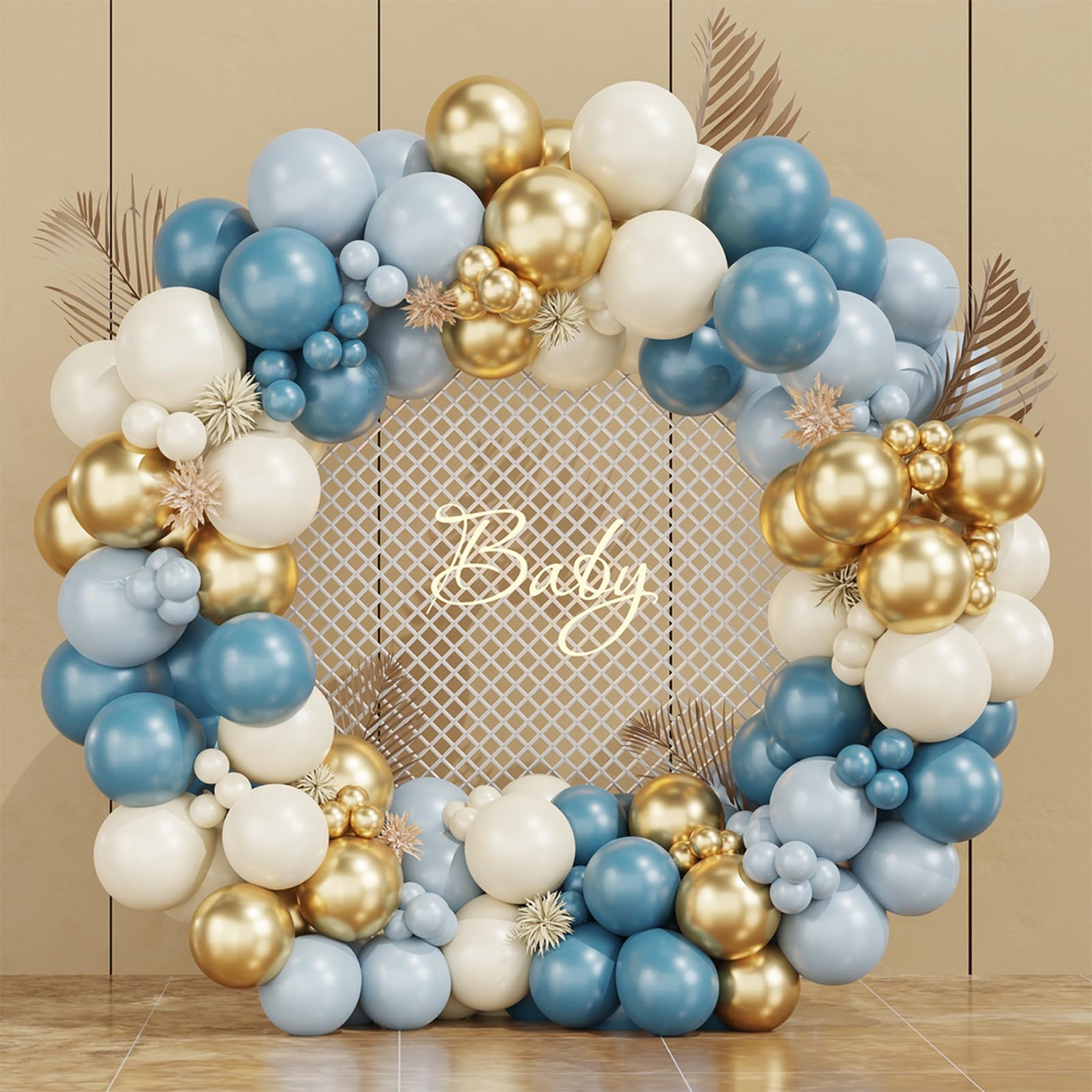 Blue Gold Baby Shower Balloon Arch Kit - White Sand Metallic Blue ...