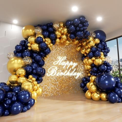 Blue and Gold Balloon Arch Kit, Atefa 144Pcs Navy Blue Metallic Gold ...