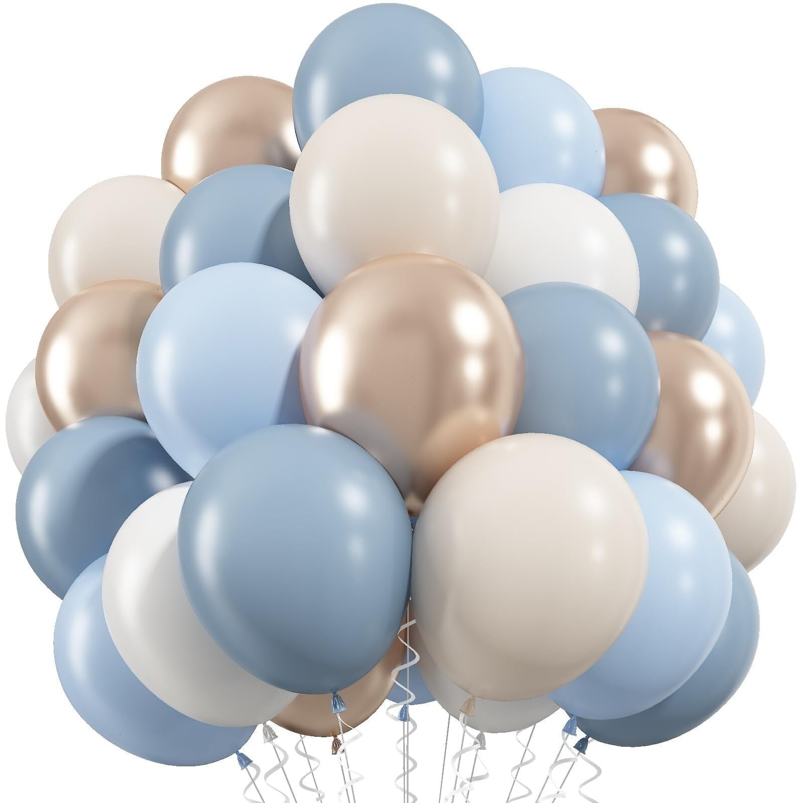 Blue and Gold Balloons 60 Pcs, 12 Inch Dusty Baby Blue Chrome Gold Balloon Cream Sand White ...