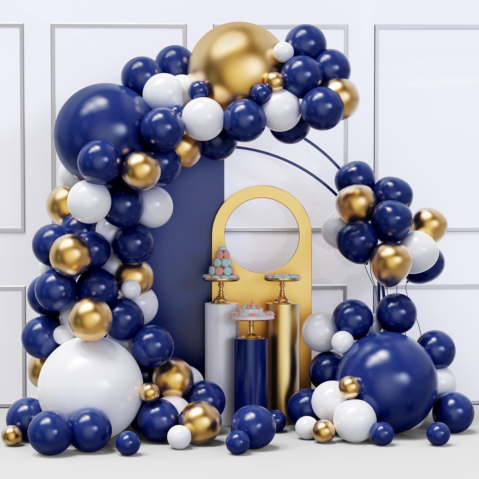 Blue and Gold Balloons Arch Garland ZLK1 Kit, 134pcs Navy Blue Gold White Balloons with ...