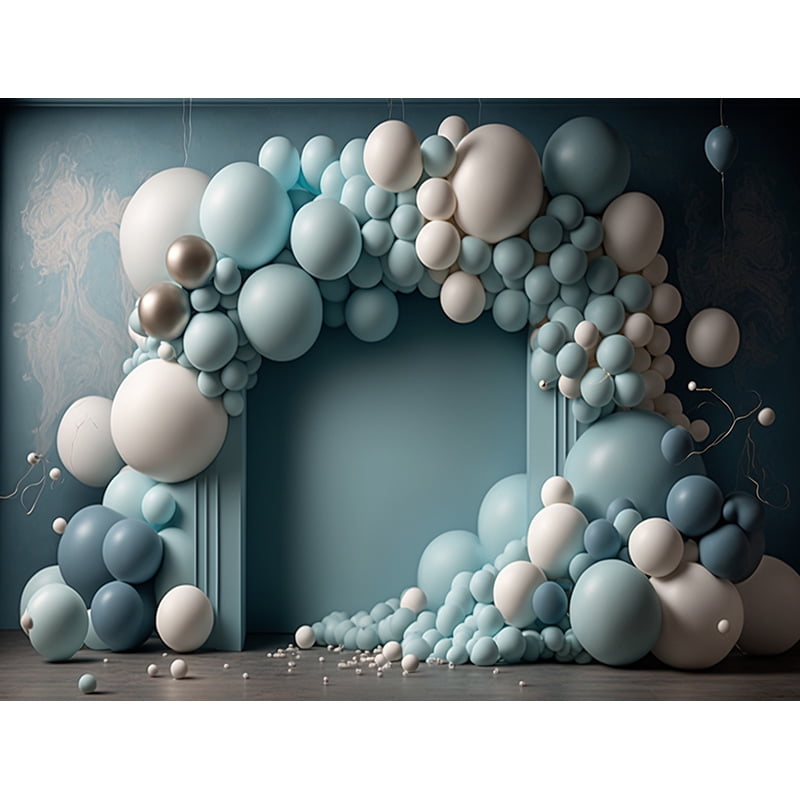 Blue Gold Birthday Party Photography Backdrops Props Arch Balloons ...