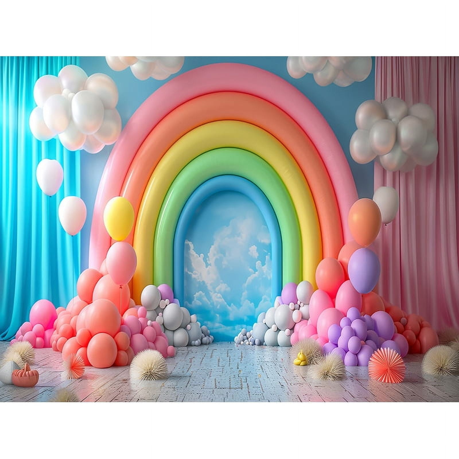 Blue Gold Birthday Party Photography Backdrops Props Arch Balloons ...