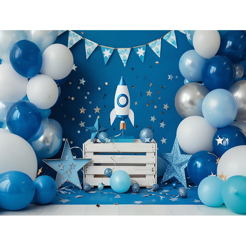 Blue Gold Birthday Party Photography Backdrops Props Arch Balloons ...
