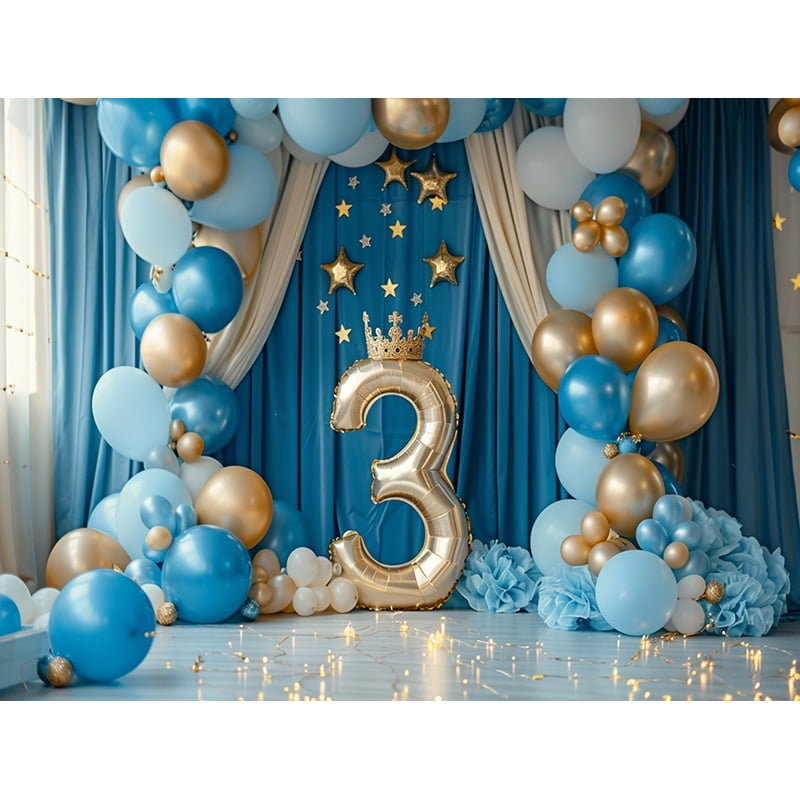 Blue Gold Birthday Party Photography Backdrops Props Arch Balloons ...