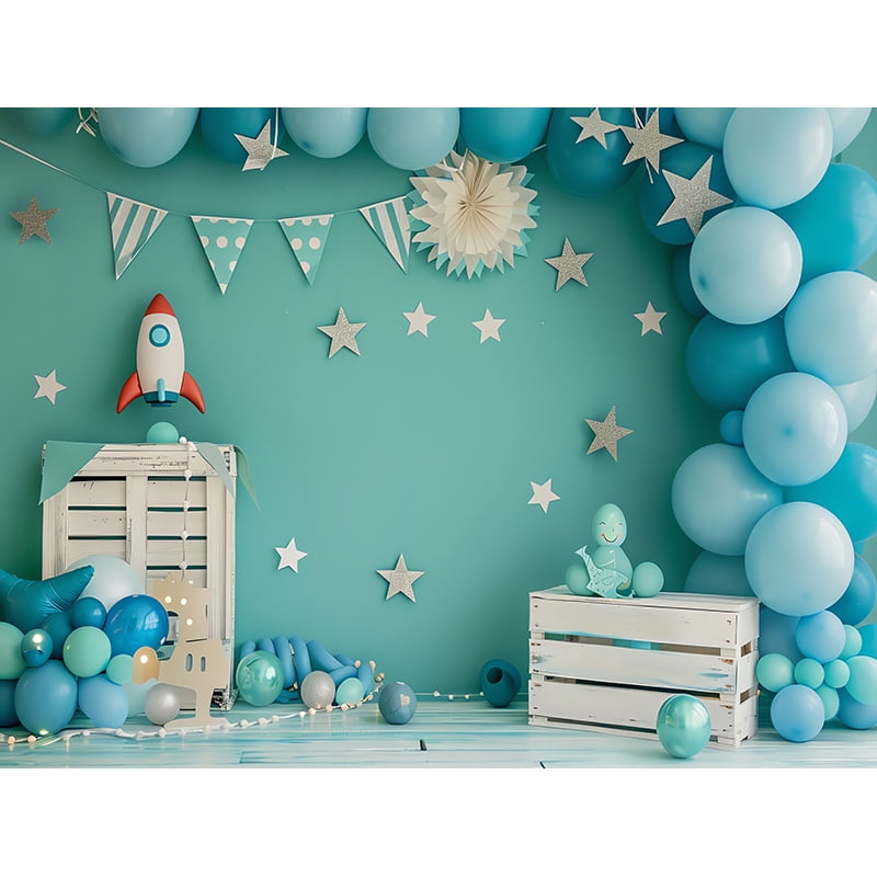 Blue Gold Birthday Party Photography Backdrops Props Arch Balloons ...