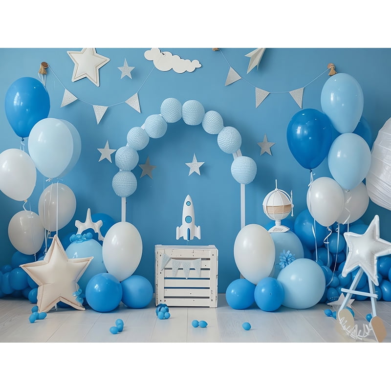 Blue Gold Birthday Party Photography Backdrops Props Arch Balloons ...